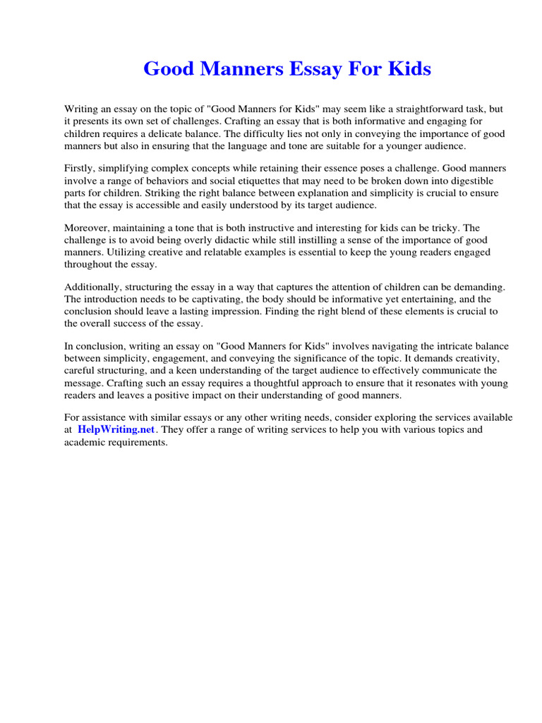 Good Manners Essay For Kids Pdf