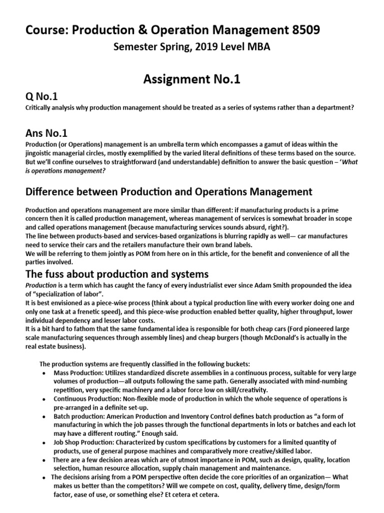 8509 Assignment No.1 | PDF | Automation | Operations Management
