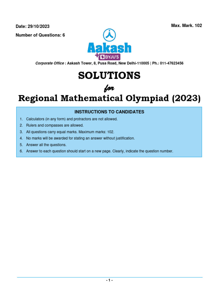 Question and Solution of RMO (2023) | PDF | Triangle | Circle