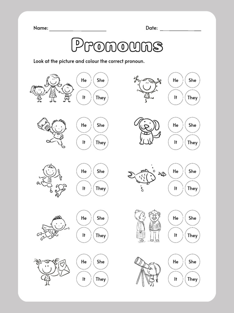Black and White Cute Pronouns Worksheet | PDF