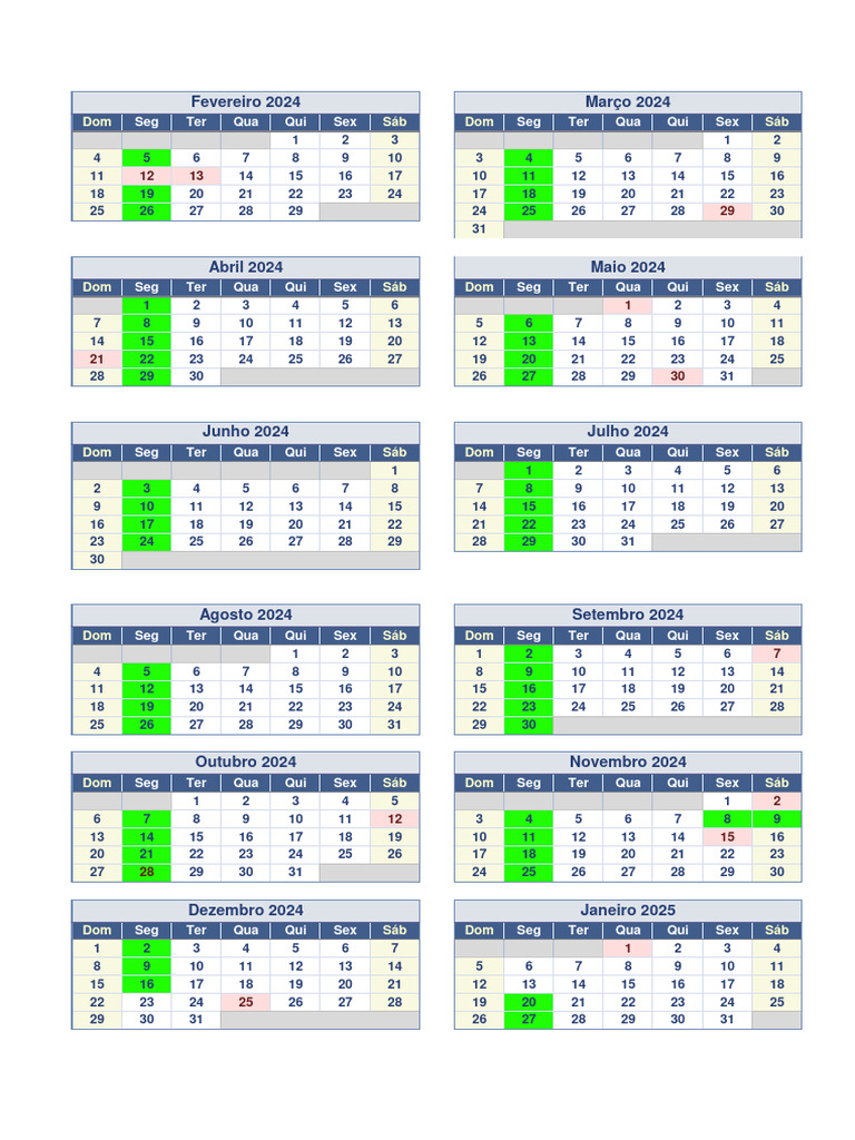 Calendario Segundas Fev A Jan | PDF