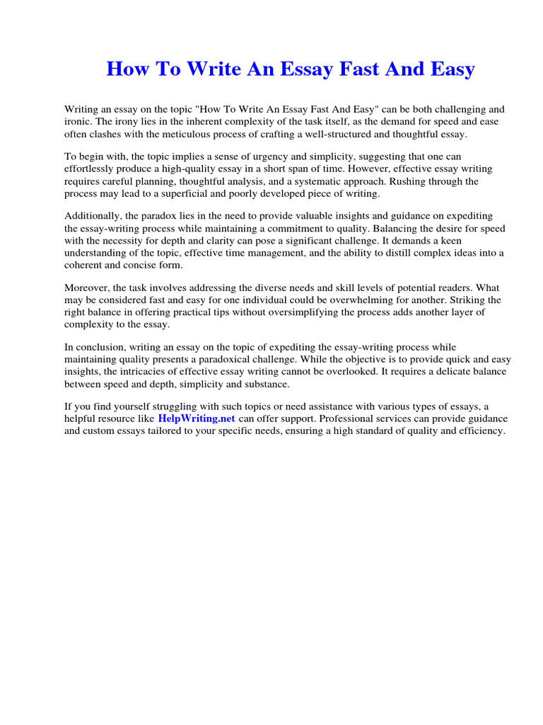 How To Write An Essay Fast and Easy | PDF