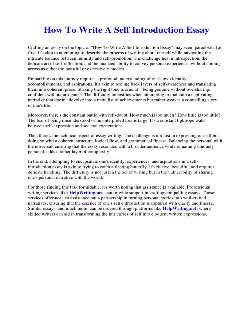 How To Write A Self Introduction Essay | PDF | Business Ethics