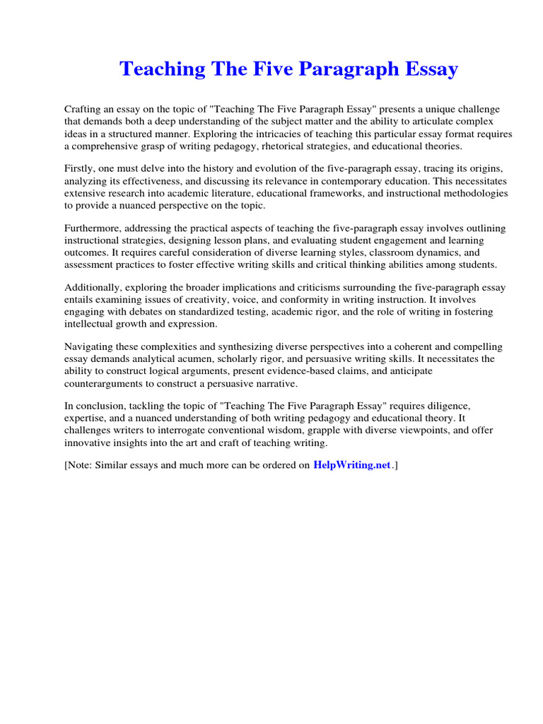 Teaching The Five Paragraph Essay | PDF | Essays | Partition Of India