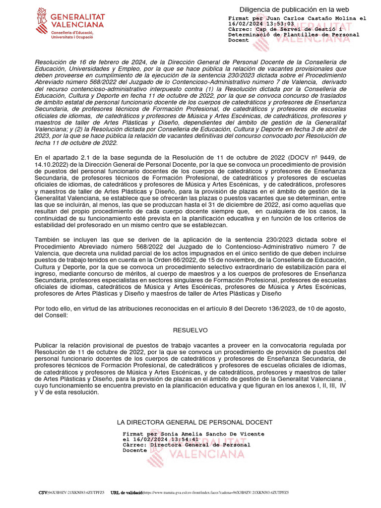 CGT 22-23 Bis Sec Vac Pro Res Es | PDF | Maestros | Educación Secundaria