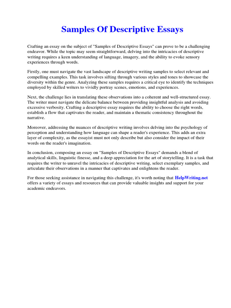 Samples of Descriptive Essays | PDF