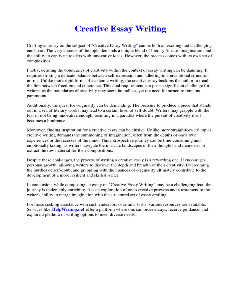 Creative Essay Writing | Download Free PDF | Creativity | Essays