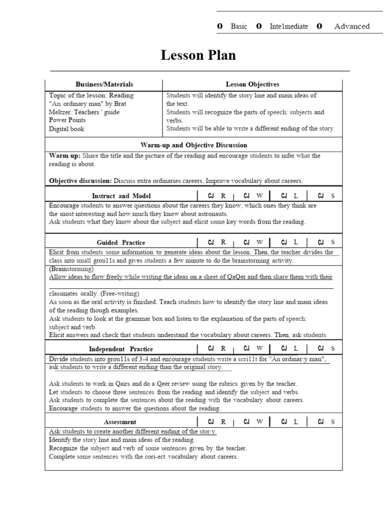 Lesson Plan Template Writing | PDF | Lesson Plan | Subject (Grammar)