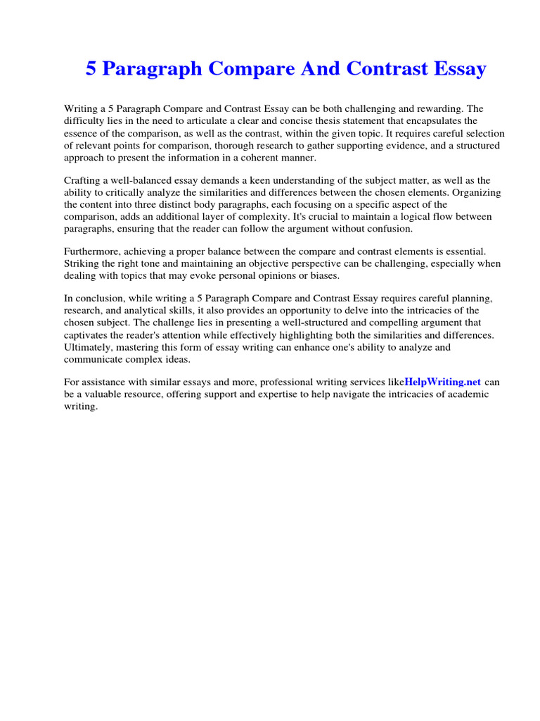 5 Paragraph Compare and Contrast Essay | PDF