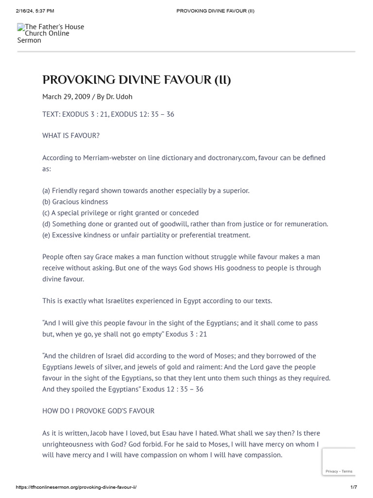 Provoking Divine Favour (Ii) | PDF | Book Of Exodus | Mercy