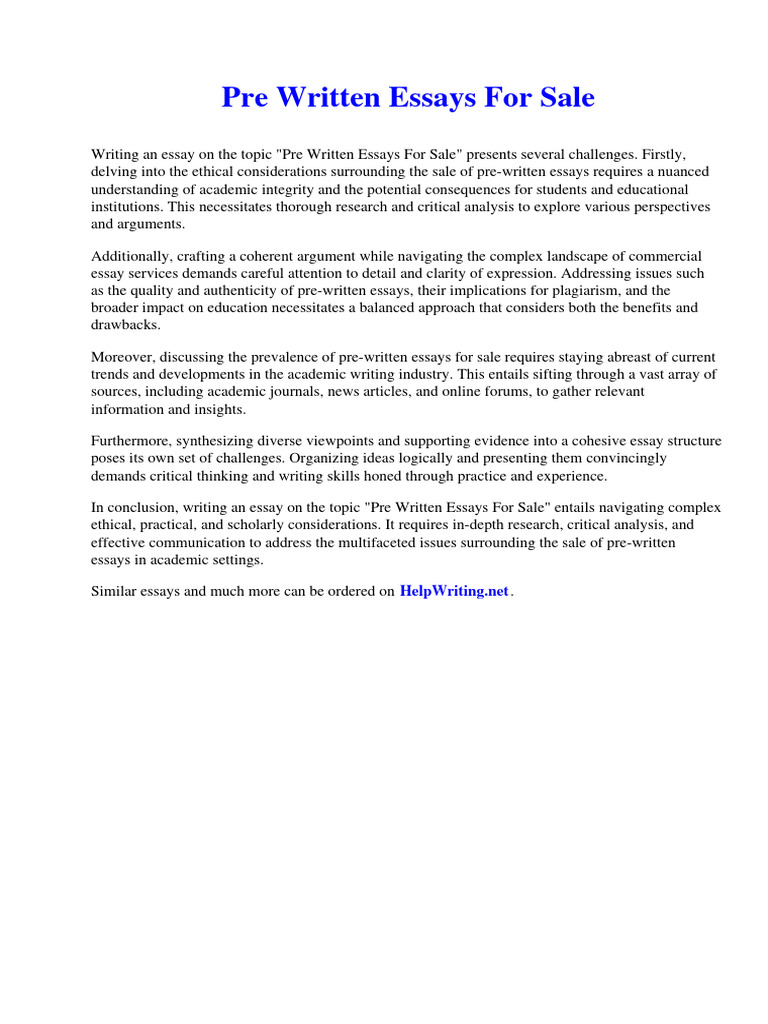 Pre Written Essays For Sale | PDF | Social Science