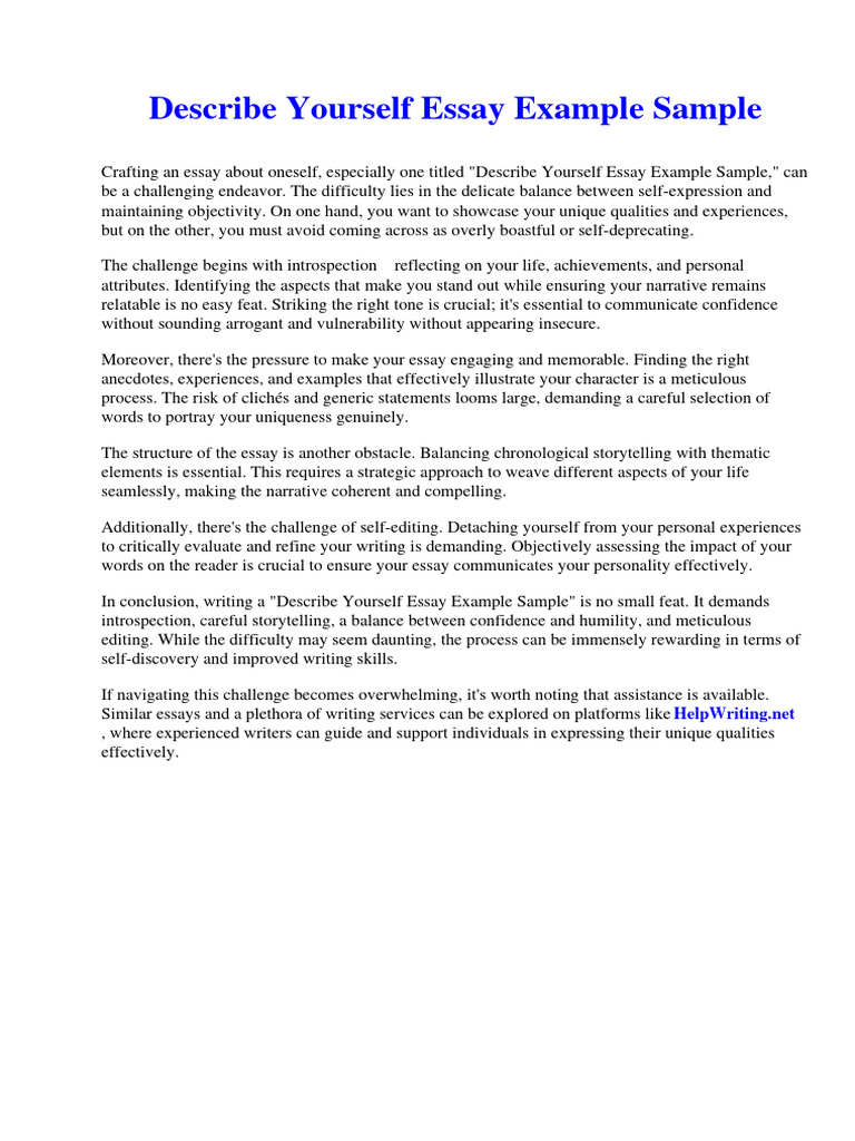 Describe Yourself Essay Example Sample | PDF | Turmeric