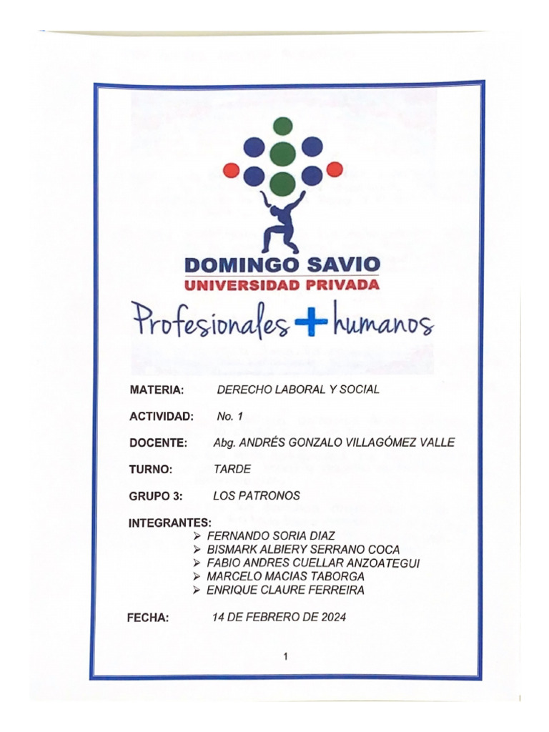 Actividad 1 - Los Patronos - Der. Lab. y Soc. | PDF Actividad 1 - Los Patronos - Der. Lab. y Soc. | PDF