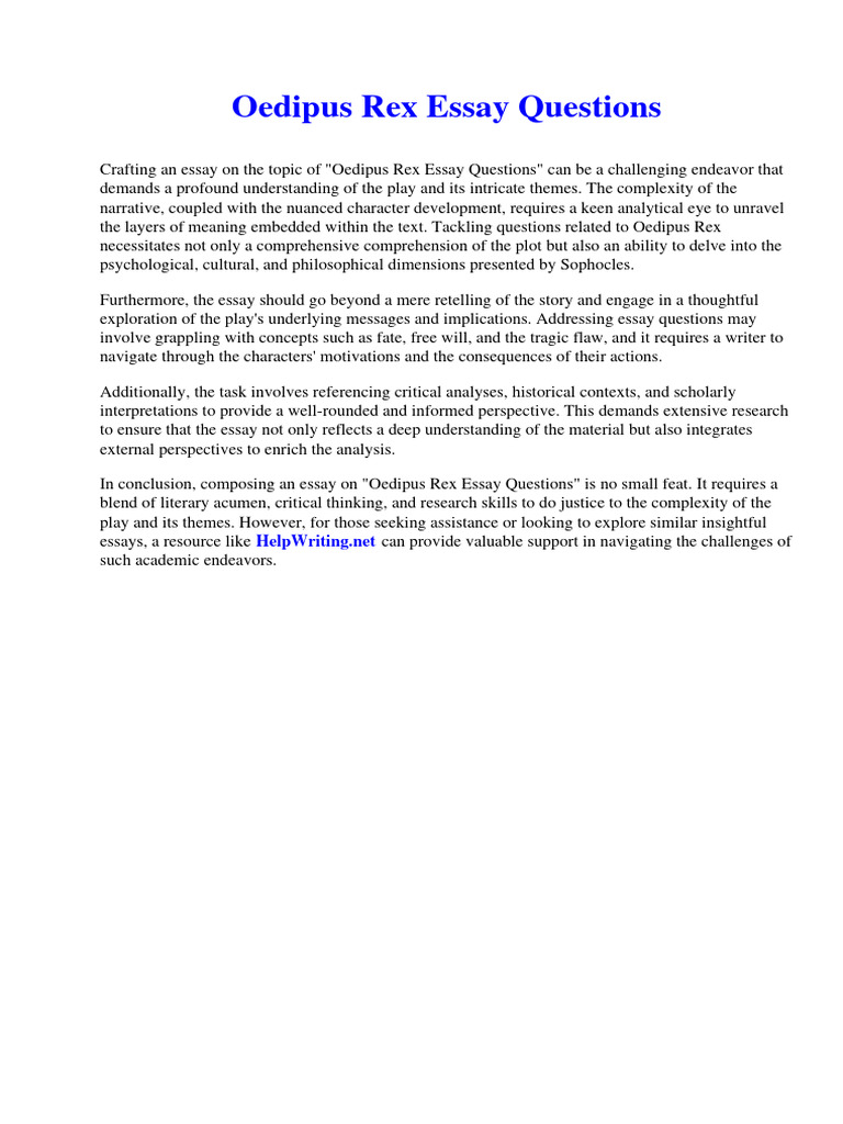 Oedipus Rex Essay Questions | PDF | Outsourcing | Essays