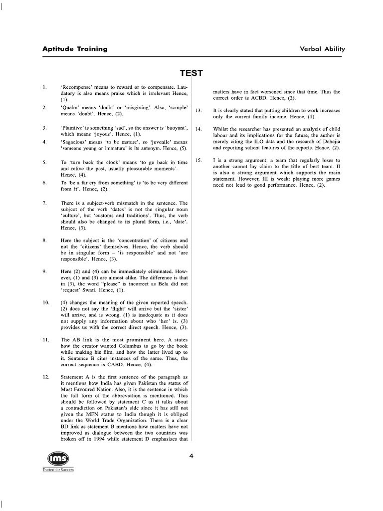 VA - Test Solutions and Answers | PDF