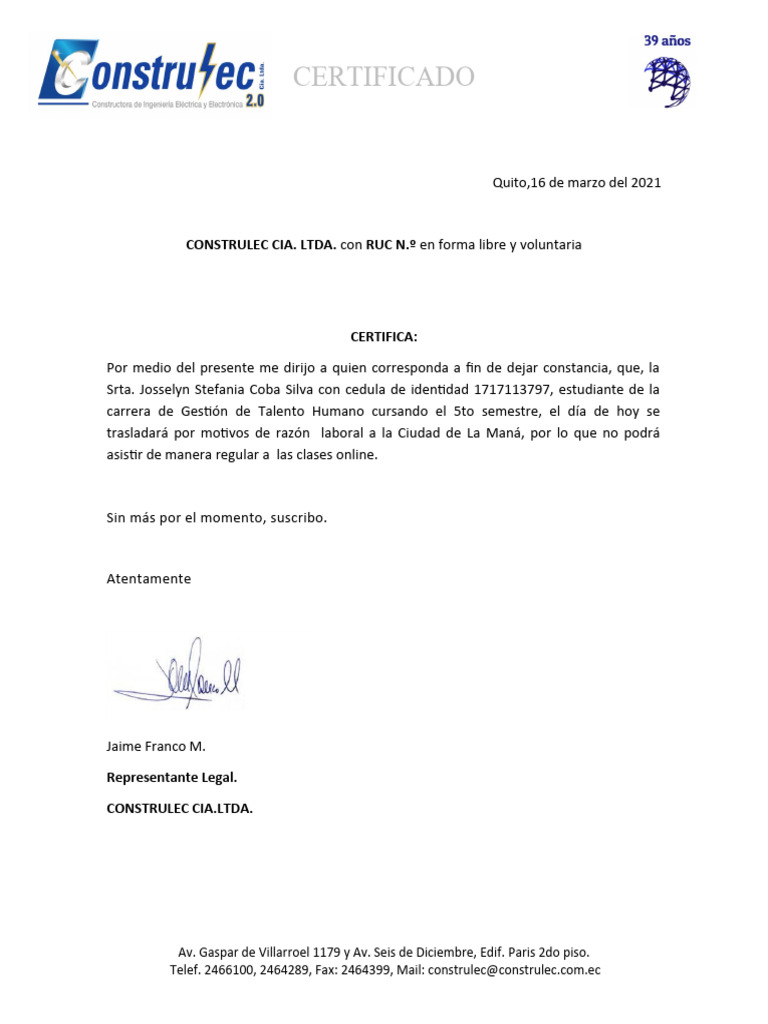 Modelo Certificado de Trabajo | PDF