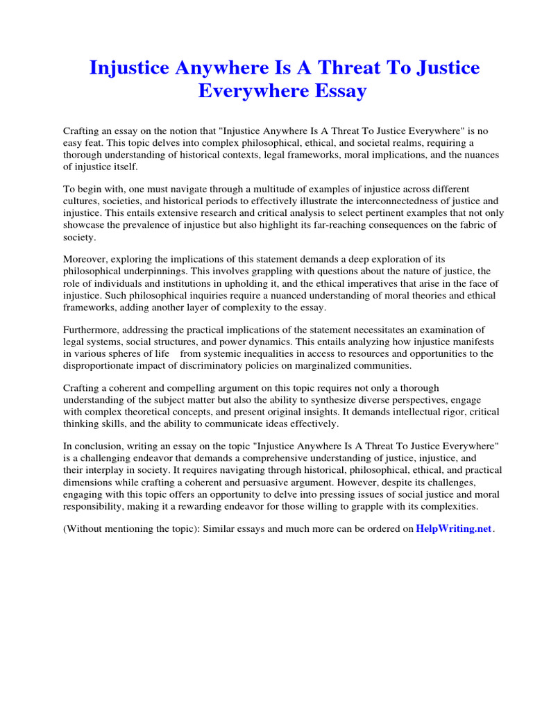 Injustice Anywhere Is A Threat To Justice Everywhere Essay | PDF ...