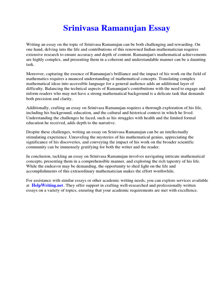 Srinivasa Ramanujan Essay | PDF | Propane | Chemical Polarity