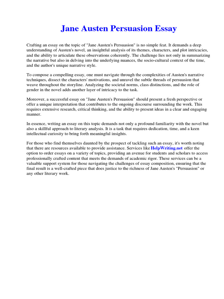 Jane Austen Persuasion Essay | PDF | Narrative | Happiness