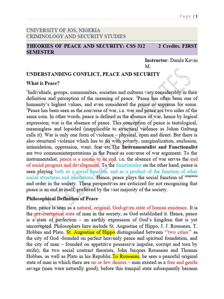 Css 312 Lecture Note 2023 | PDF | Theory | Pacifism Css 312 Lecture Note 2023 | PDF | Theory | Pacifism
