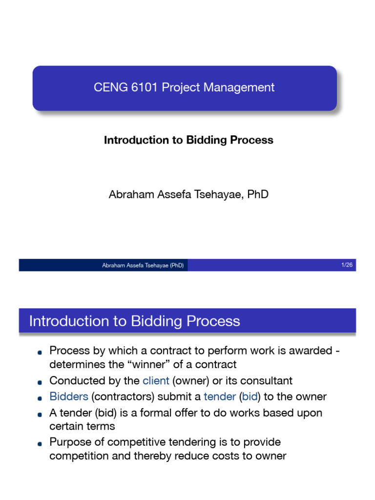 CENG 6101 - Lesson 3a - Bidding | PDF | Construction Bidding | Project ...