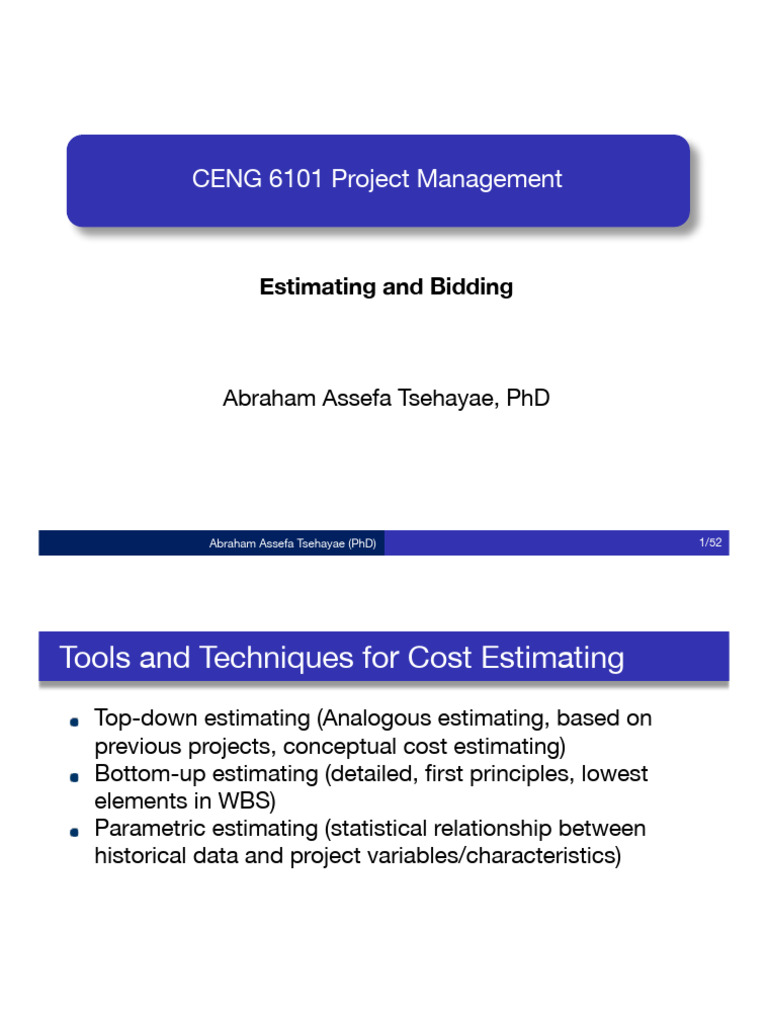 CENG 6101 - Lesson 3b - Estimating and Bidding | Download Free PDF | Project Management | Economies