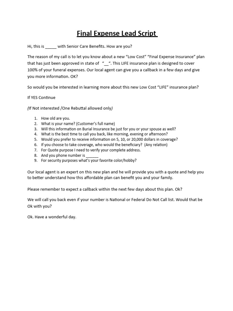 Final Expense Lead Script | PDF