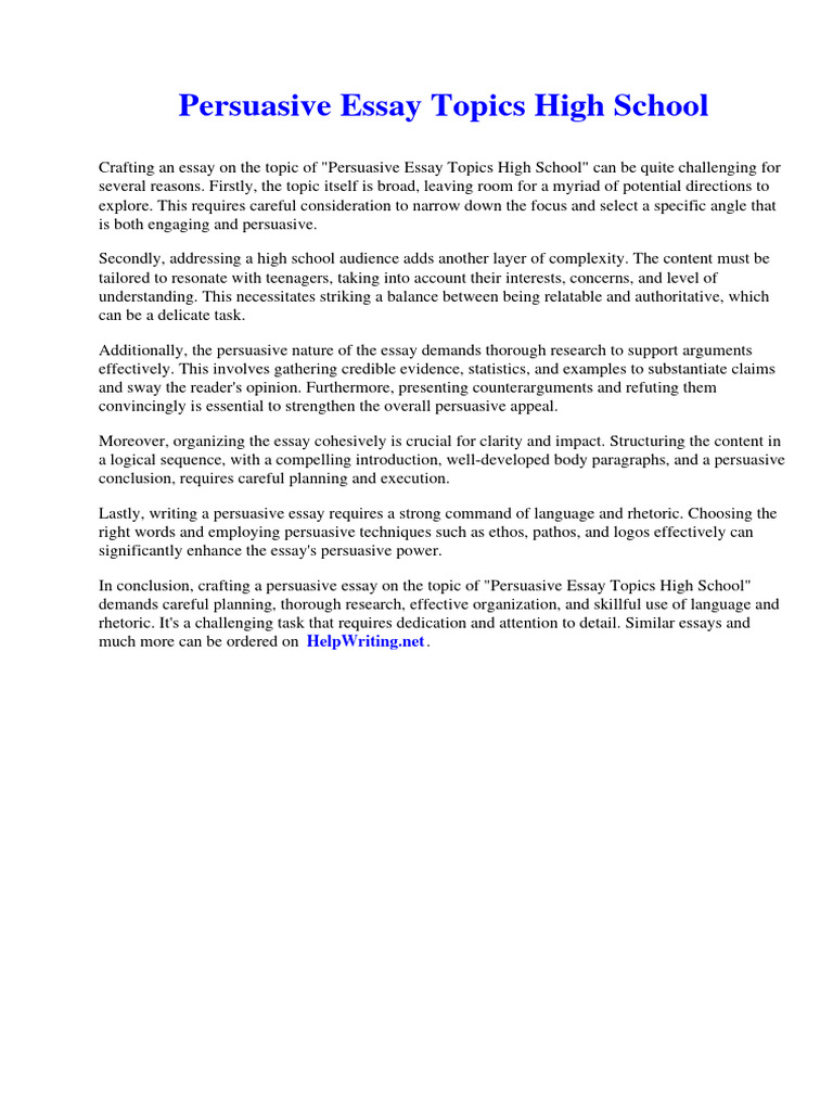 High School Persuasive Essays | PDF | Reptile | Essays