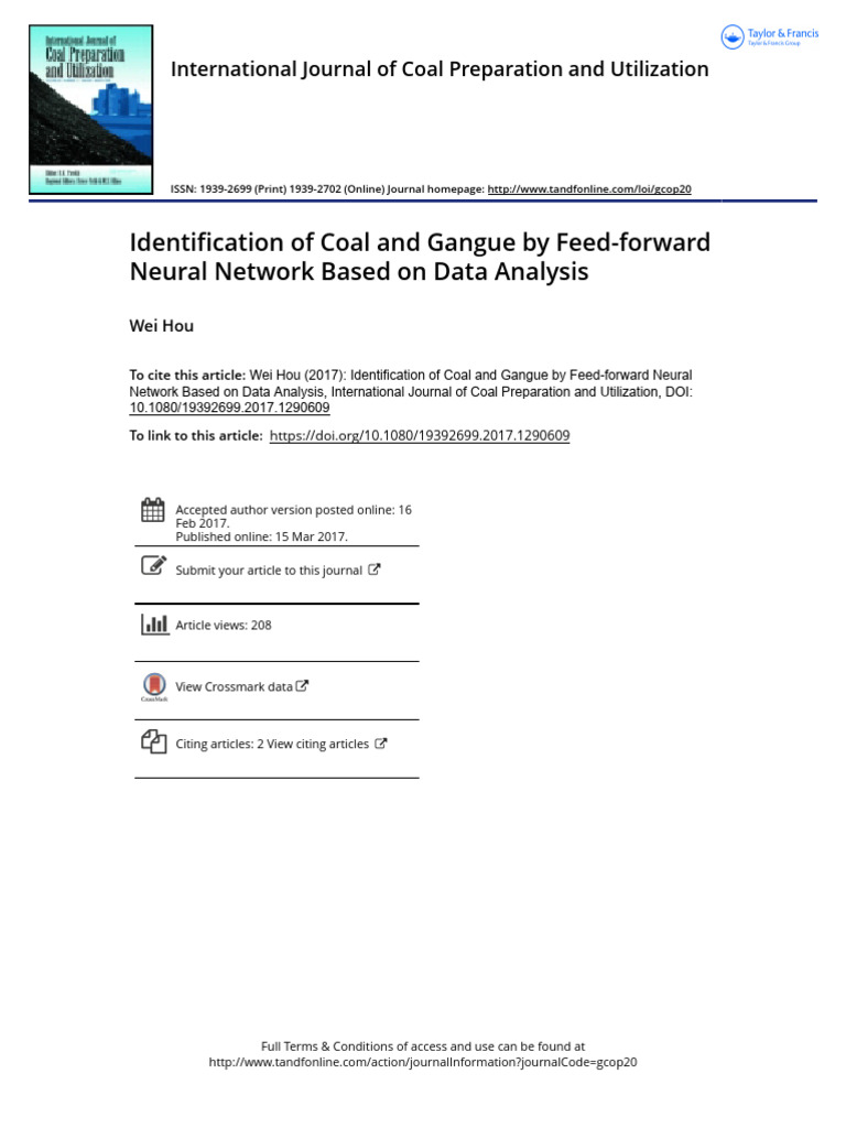 Identificationof Coaland Gangueby Feedforward Neural Network Basedon Data Analysis | PDF | Coal ...