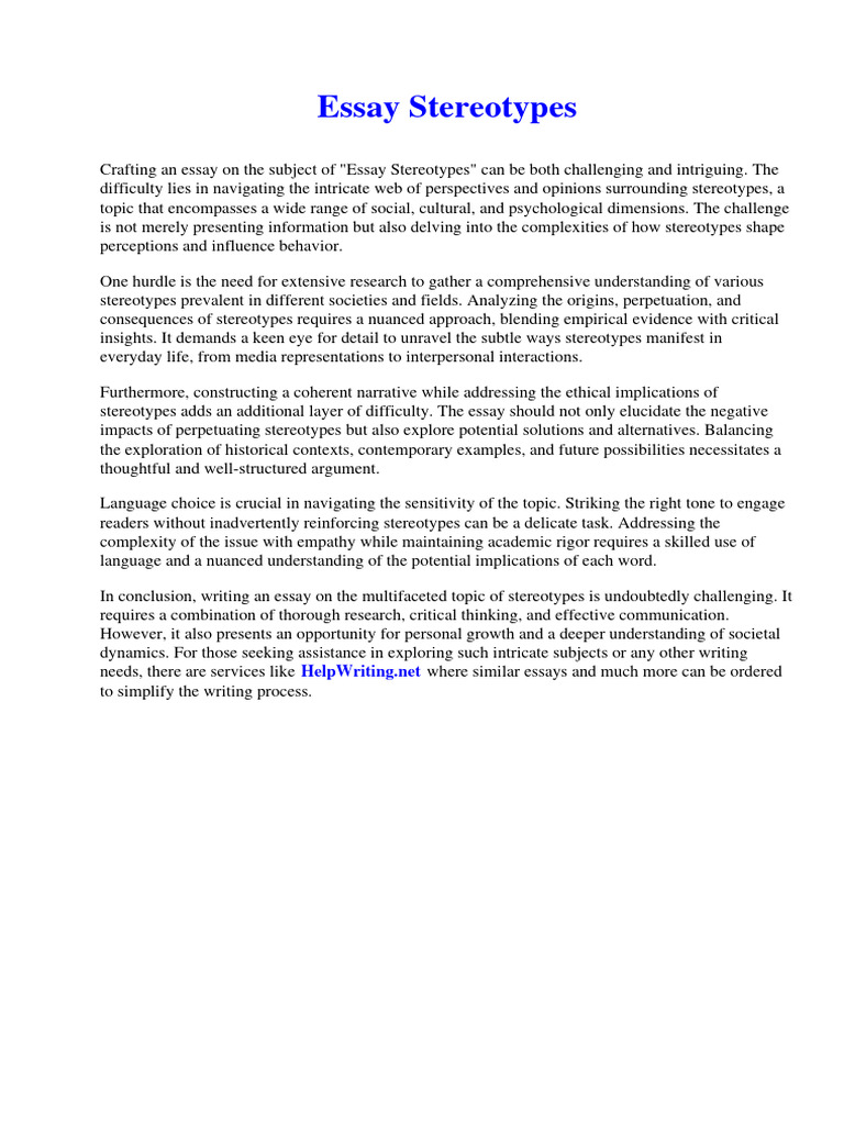 Essay Stereotypes | PDF | Stereotypes | Essays