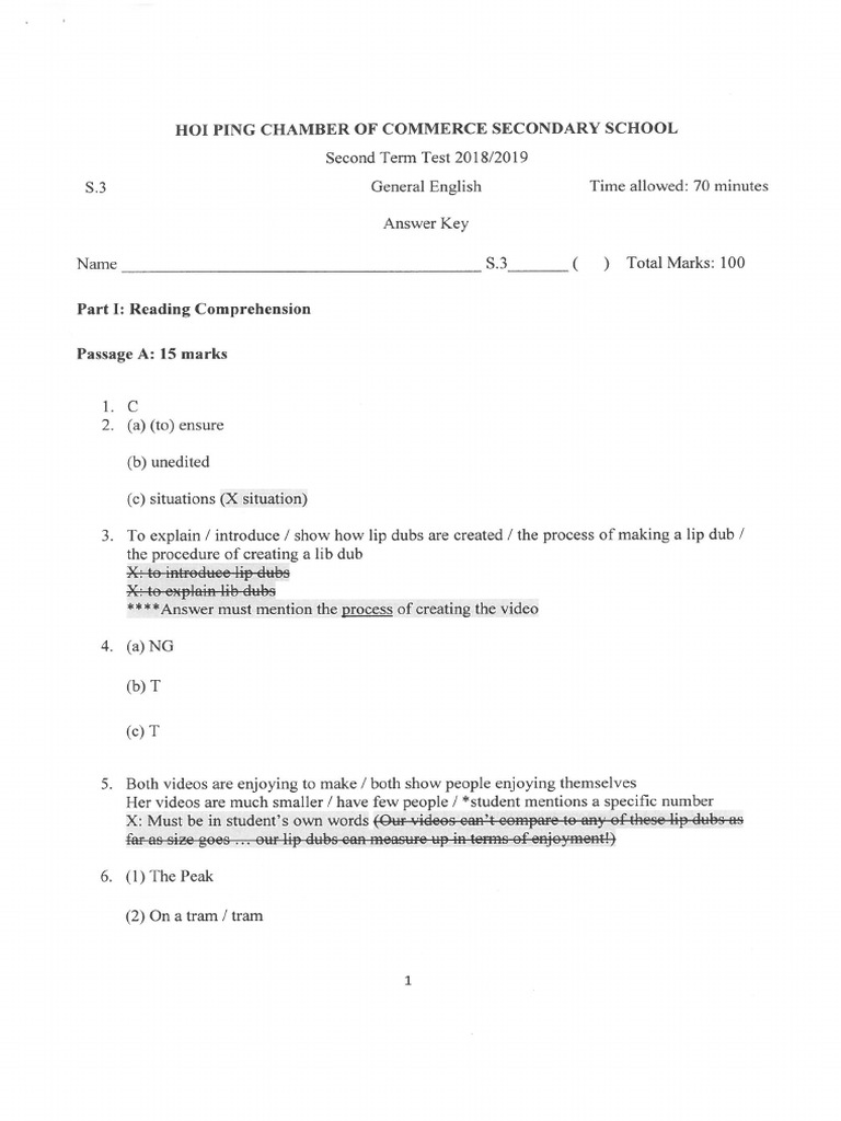 1819 Second Term Test S3 GE Answers | PDF