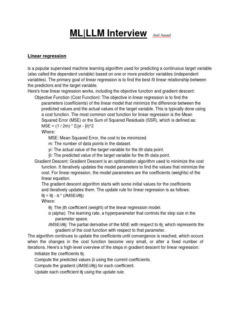 ML - LLM Interview: Linear Regression | PDF | Support Vector Machine | Coefficient Of Determination