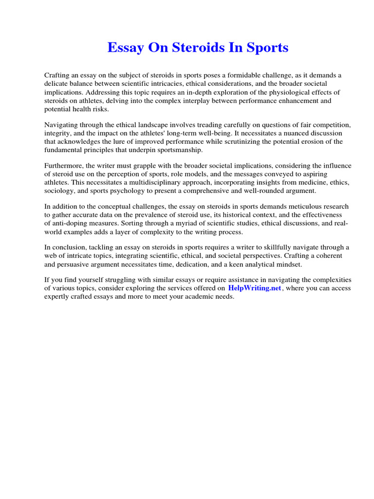 Essay On Steroids in Sports | PDF
