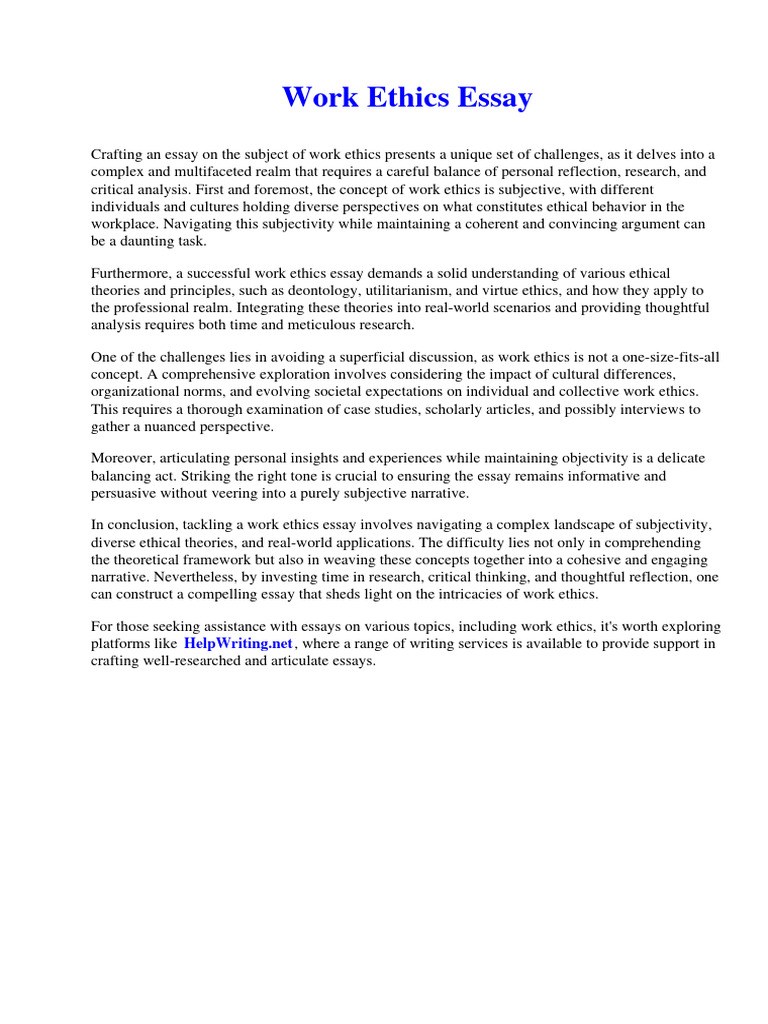 Work Ethics Essay | PDF | Climate Change | Learning