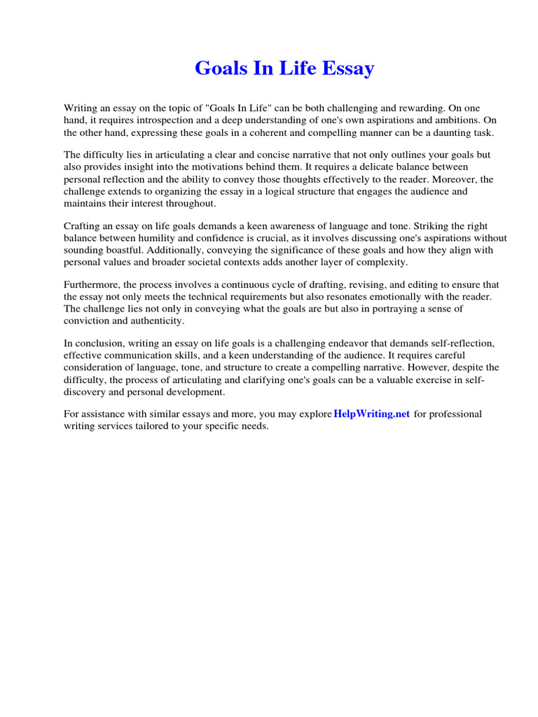 Goals in Life Essay | PDF | Essays | Ancient Rome