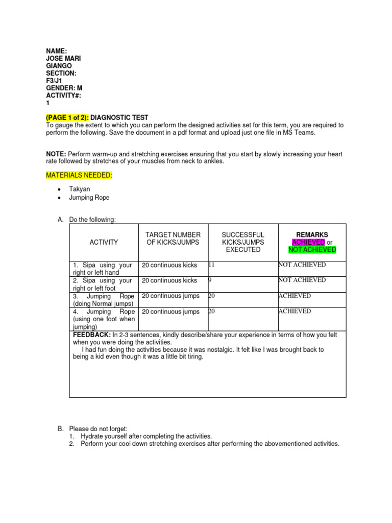 PE206 ACTIVITY#1 Giango | PDF
