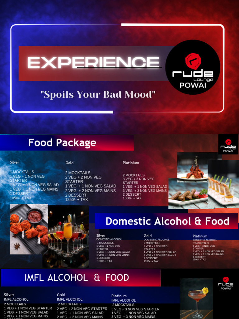 Party Packages & Menu at Rude Lounge | PDF | Salad | Curry