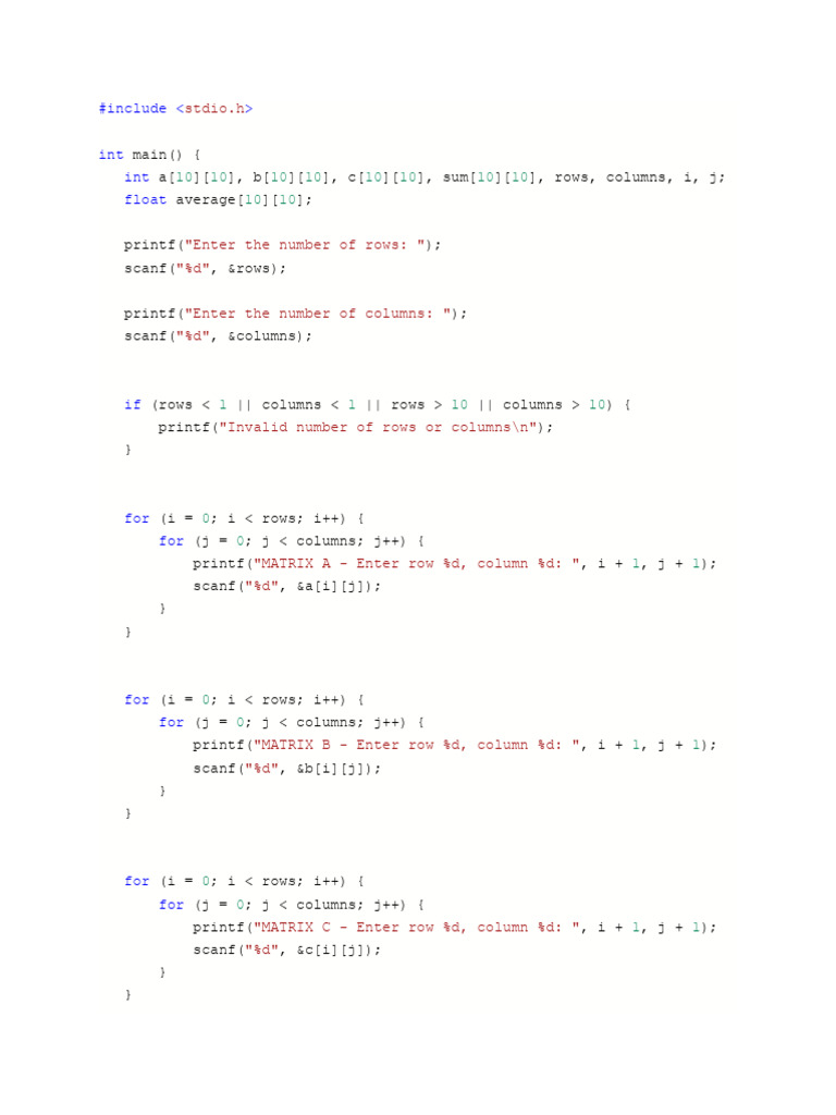 Matrix Sum and Average Calculator | PDF