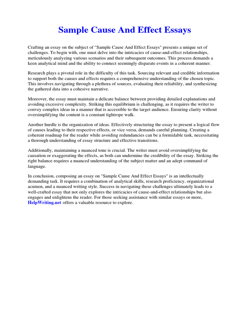 Sample Cause and Effect Essays | PDF