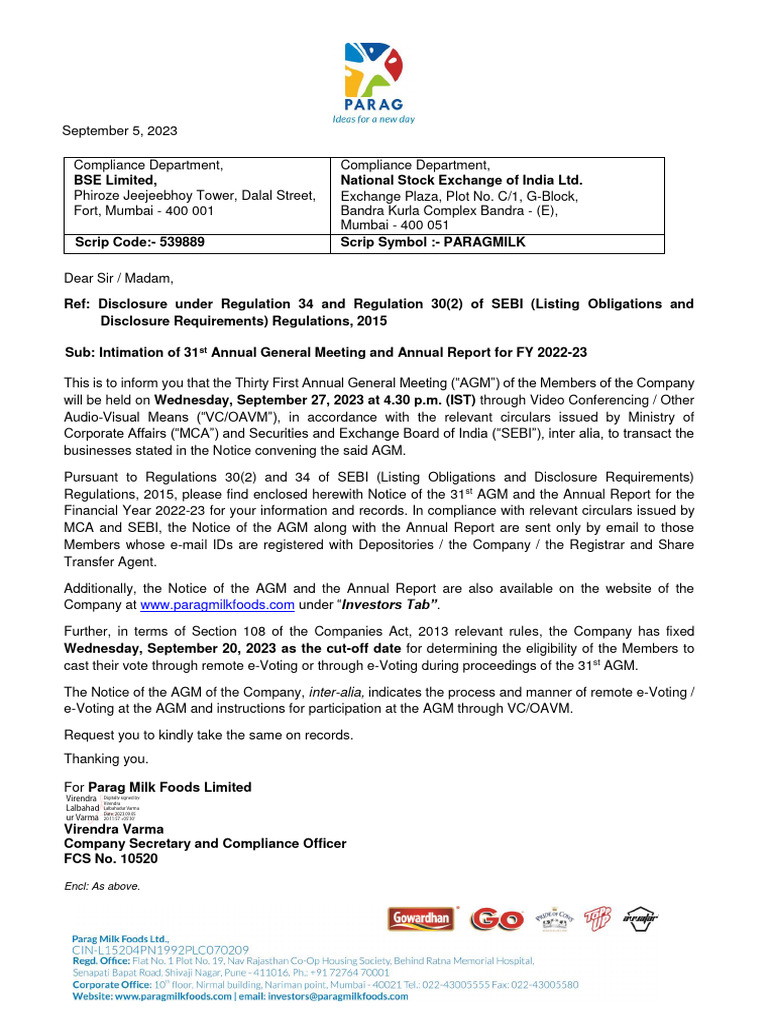 Encl: As Above.: Digitally Signed by Virendra Lalbahadur Varma Date: 2023.09.05 20:11:57 +05'30 ...