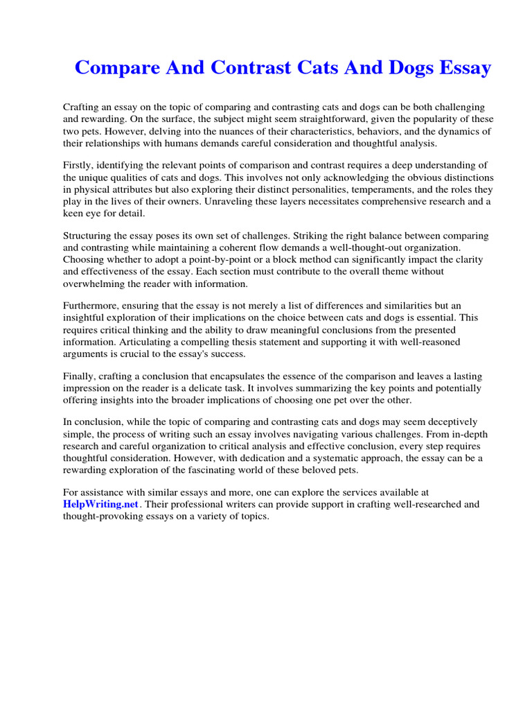 Compare and Contrast Cats and Dogs Essay | PDF | Essays