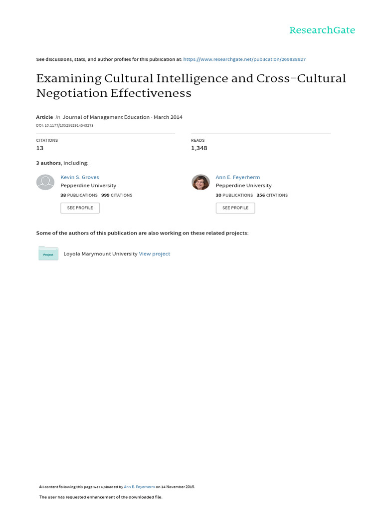 5 Examining Cultural Intelligence and Cross-Cultural Negotiation Effectiveness | PDF ...