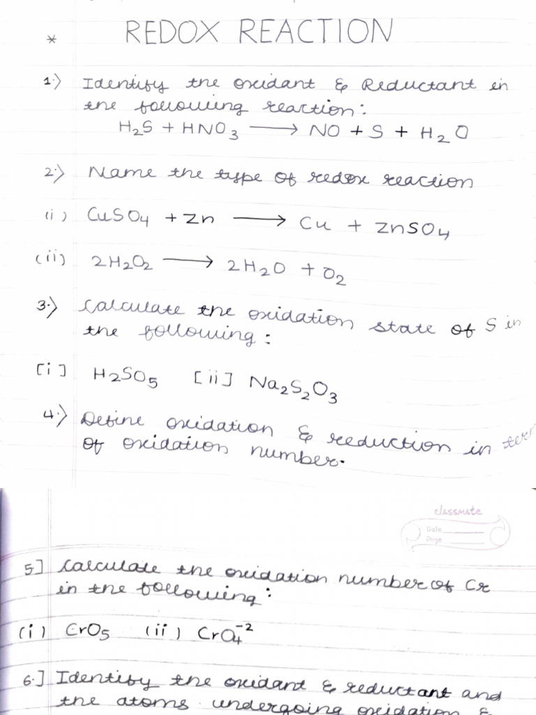 Redox Questions | PDF | Chemistry | Physical Sciences