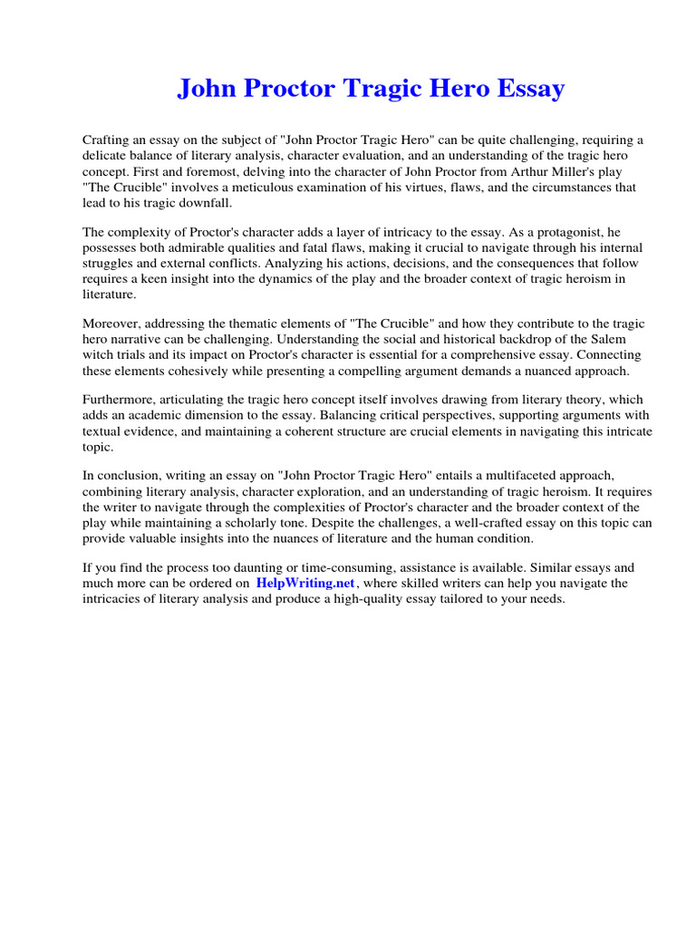 John Proctor Tragic Hero Essay | PDF | Bullying