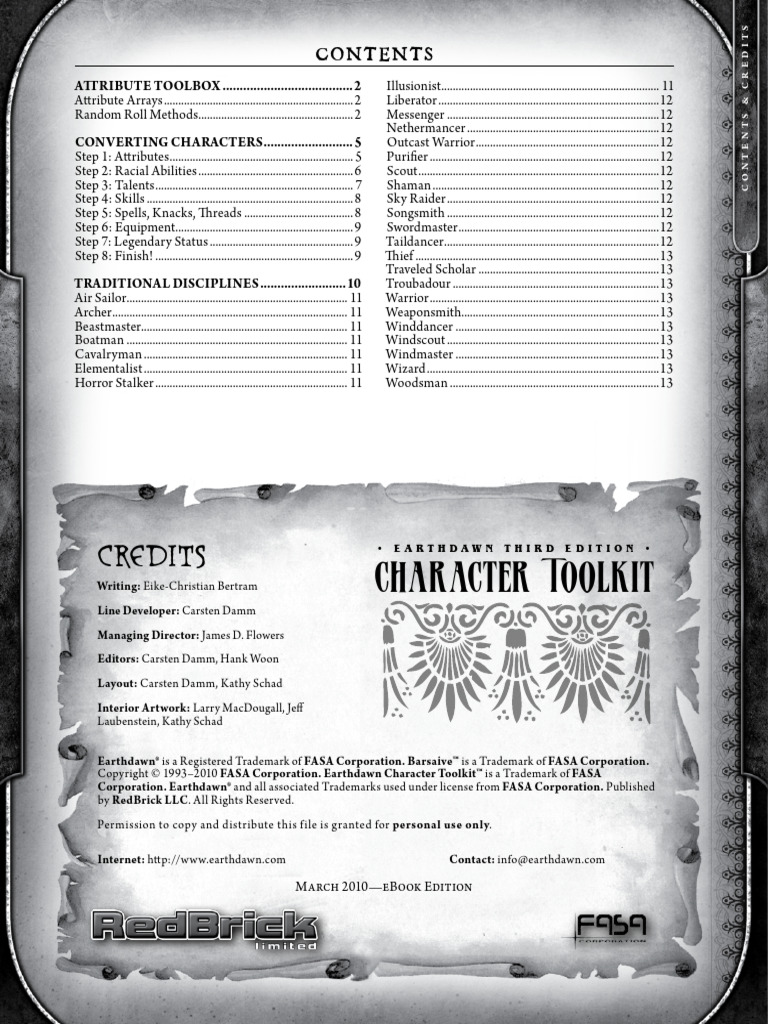 (ED3) Character Toolkit | PDF | Gaming | Tabletop Games