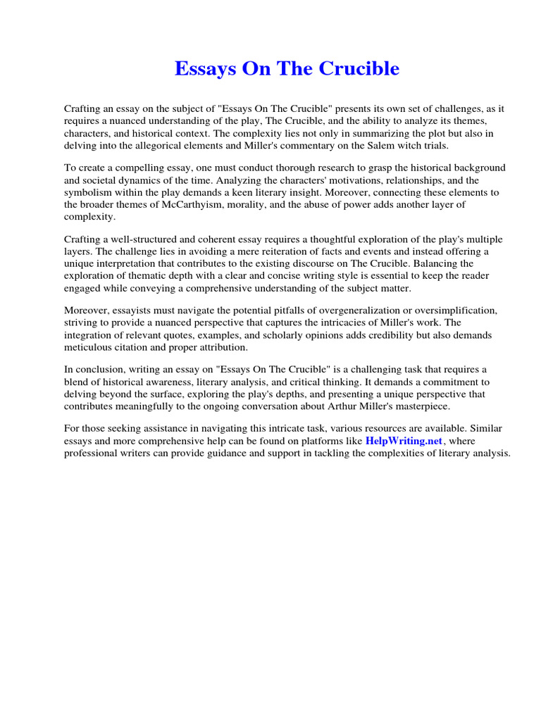 Essays On The Crucible | PDF | Information | Essays
