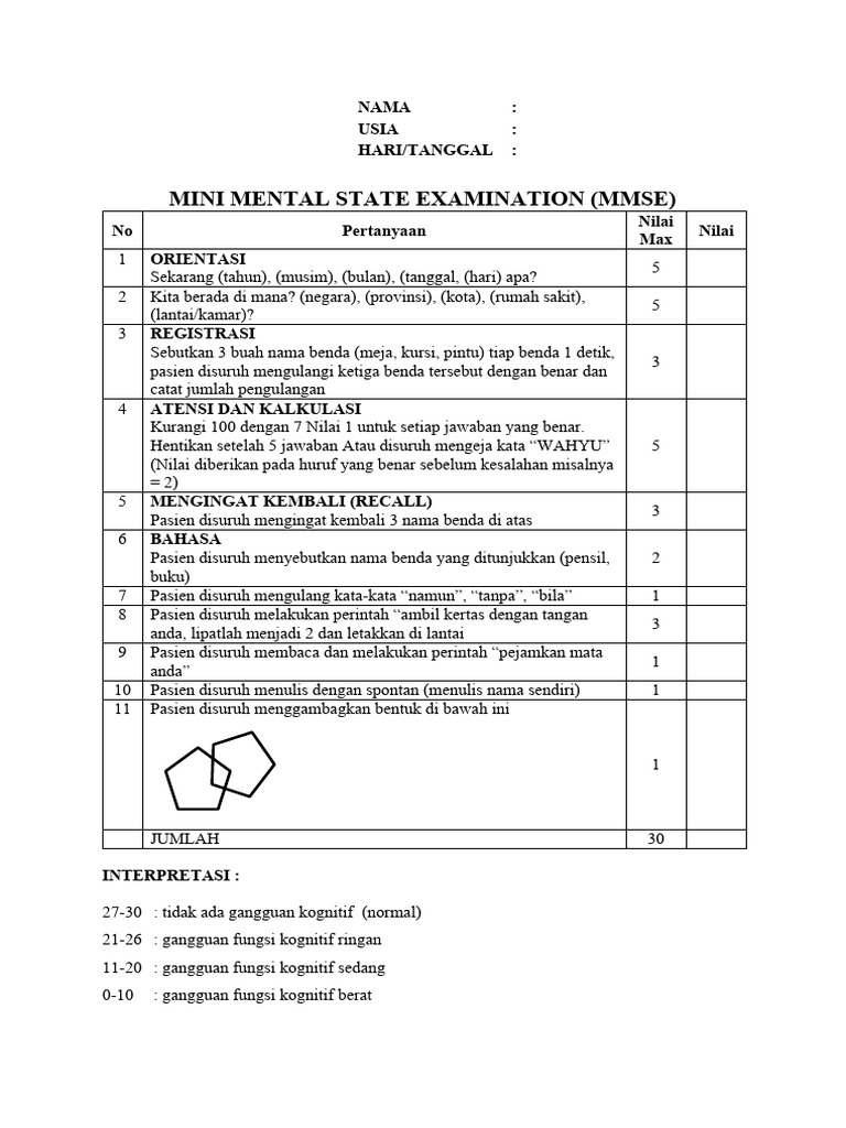 Mini Mental State Examination | PDF Mini Mental State Examination | PDF