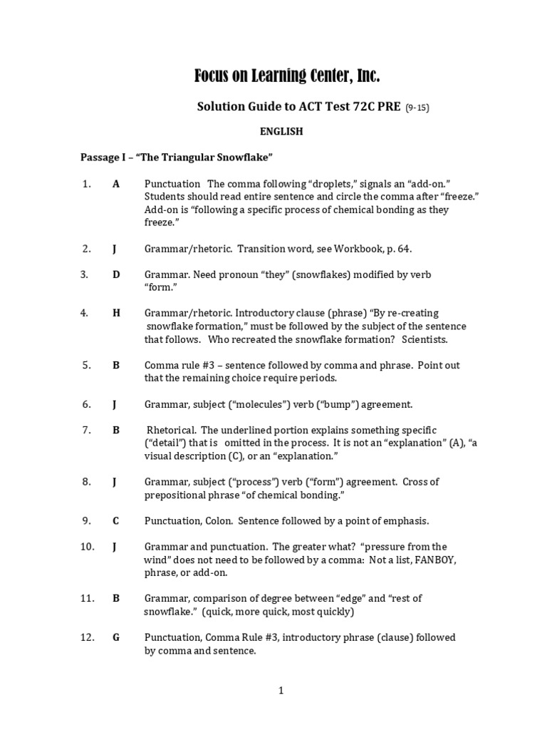 72CPRE English and Reading Solution Guide | PDF | Punctuation | Comma