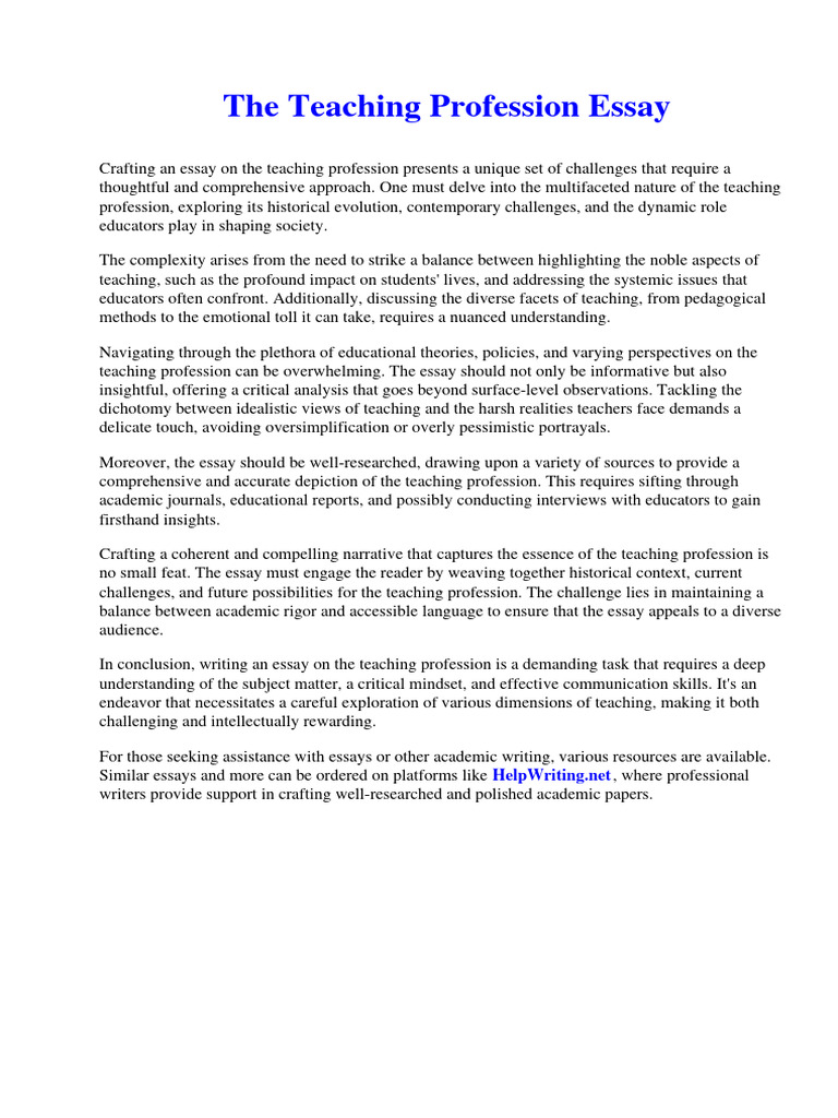 Writing the Teaching Profession Essay | PDF | Anxiety | Cognition
