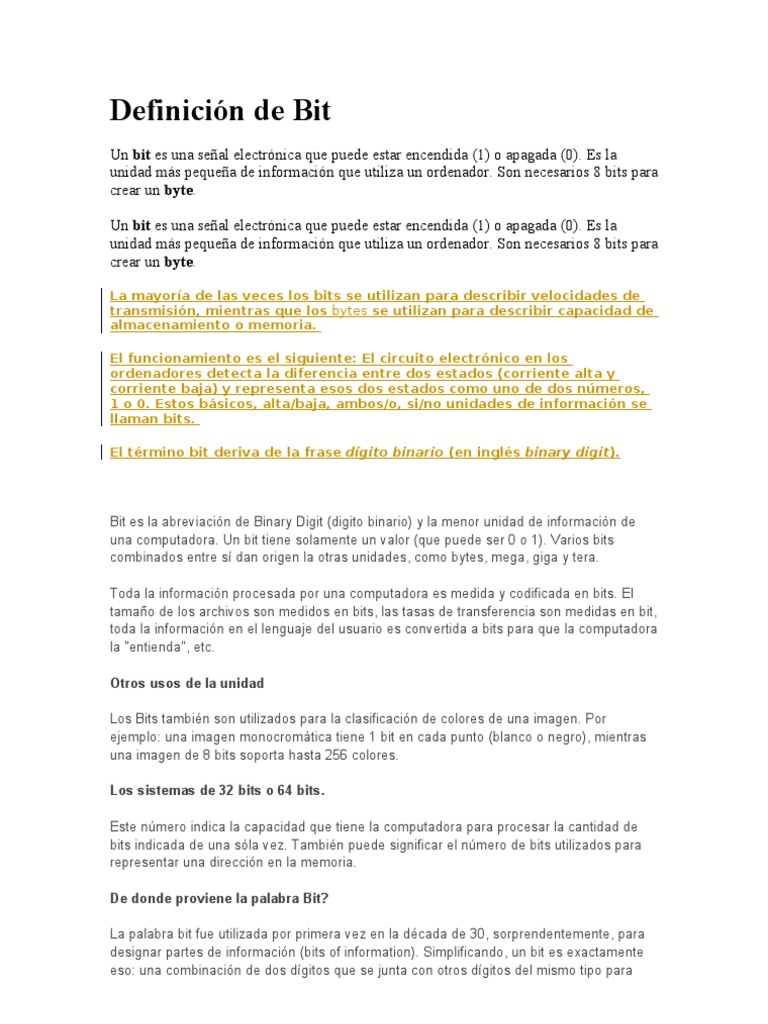 Definición de Bit | PDF | Poco | Byte